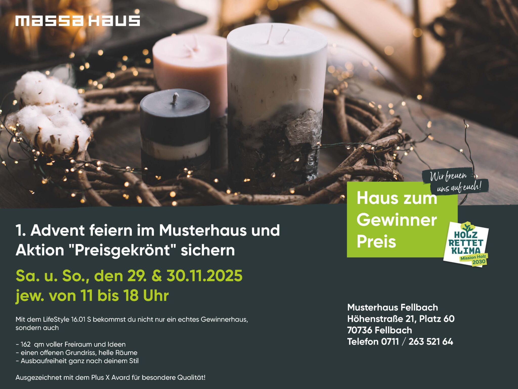 1. Advent feiern im Musterhaus und Aktion "Preisgekrönt" sichern - Fertighaus bauen mit massa ...